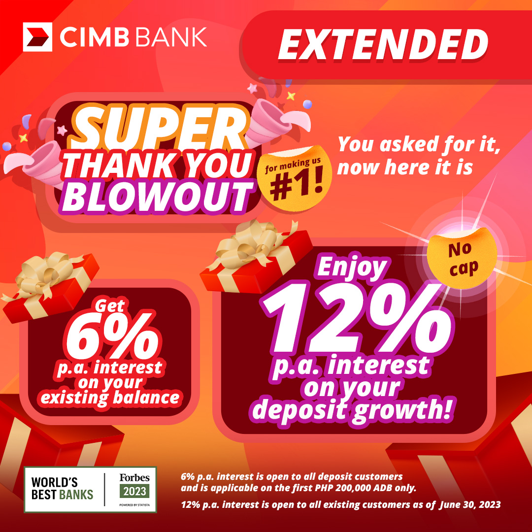 CIMB Bank PH extends its highest interest rate of 12% for deposit ...